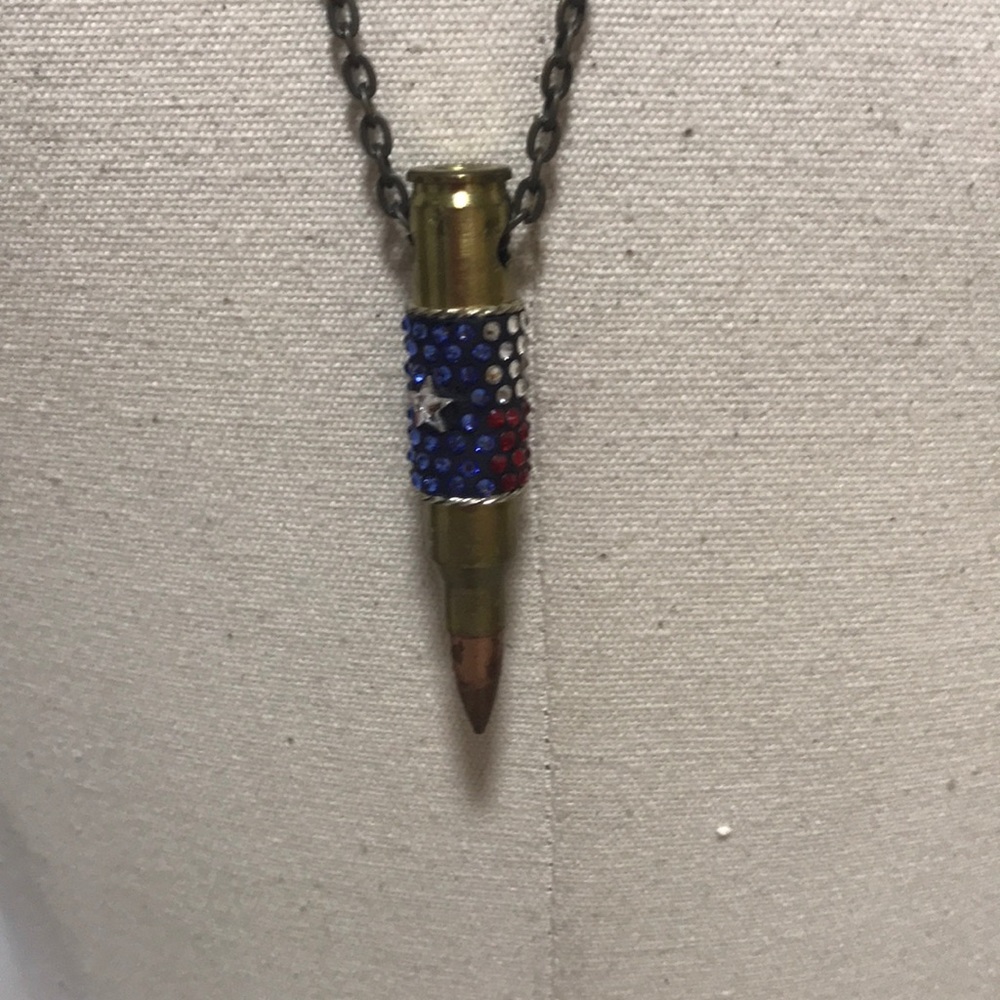 Fun Patriotic Texas Flag Bullet Rifle Necklace - Gem
